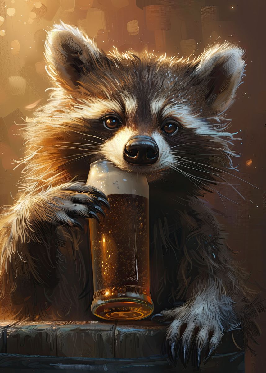 'Beer Raccoon' Poster, picture, metal print, paint by Jensen Art Co ...
