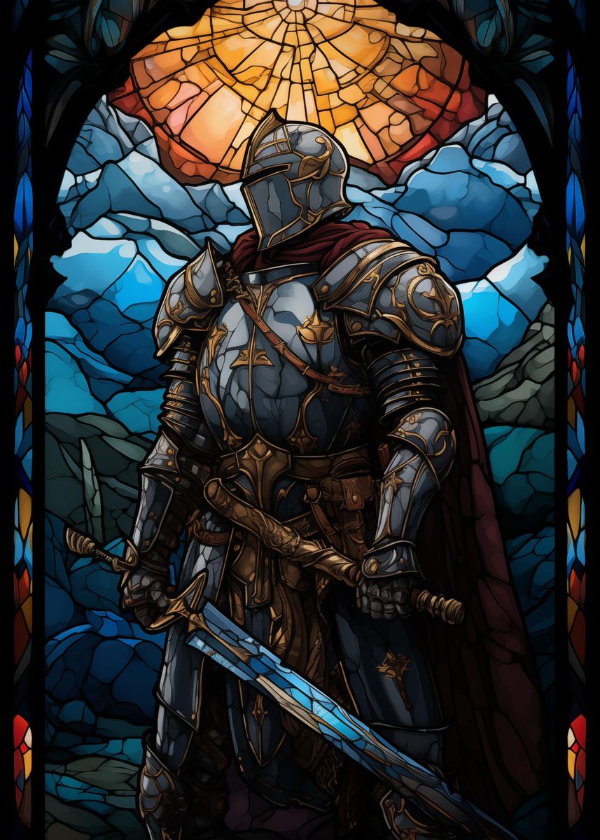 'Paladin Warrior Stain Glas' Poster, picture, metal print, paint by Risetheheart | Displate