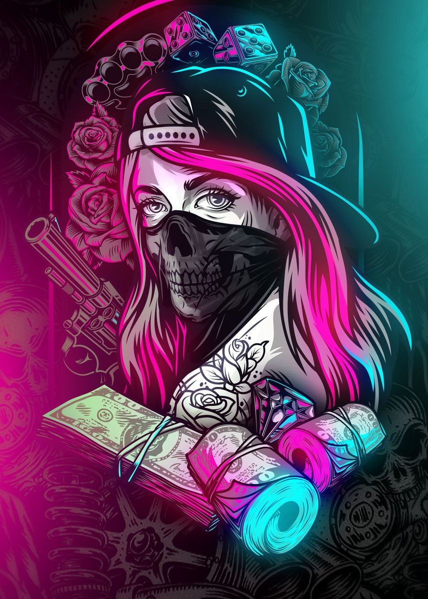 'Girl Wearing Mask' Poster, picture, metal print, paint by Dark Poster ...