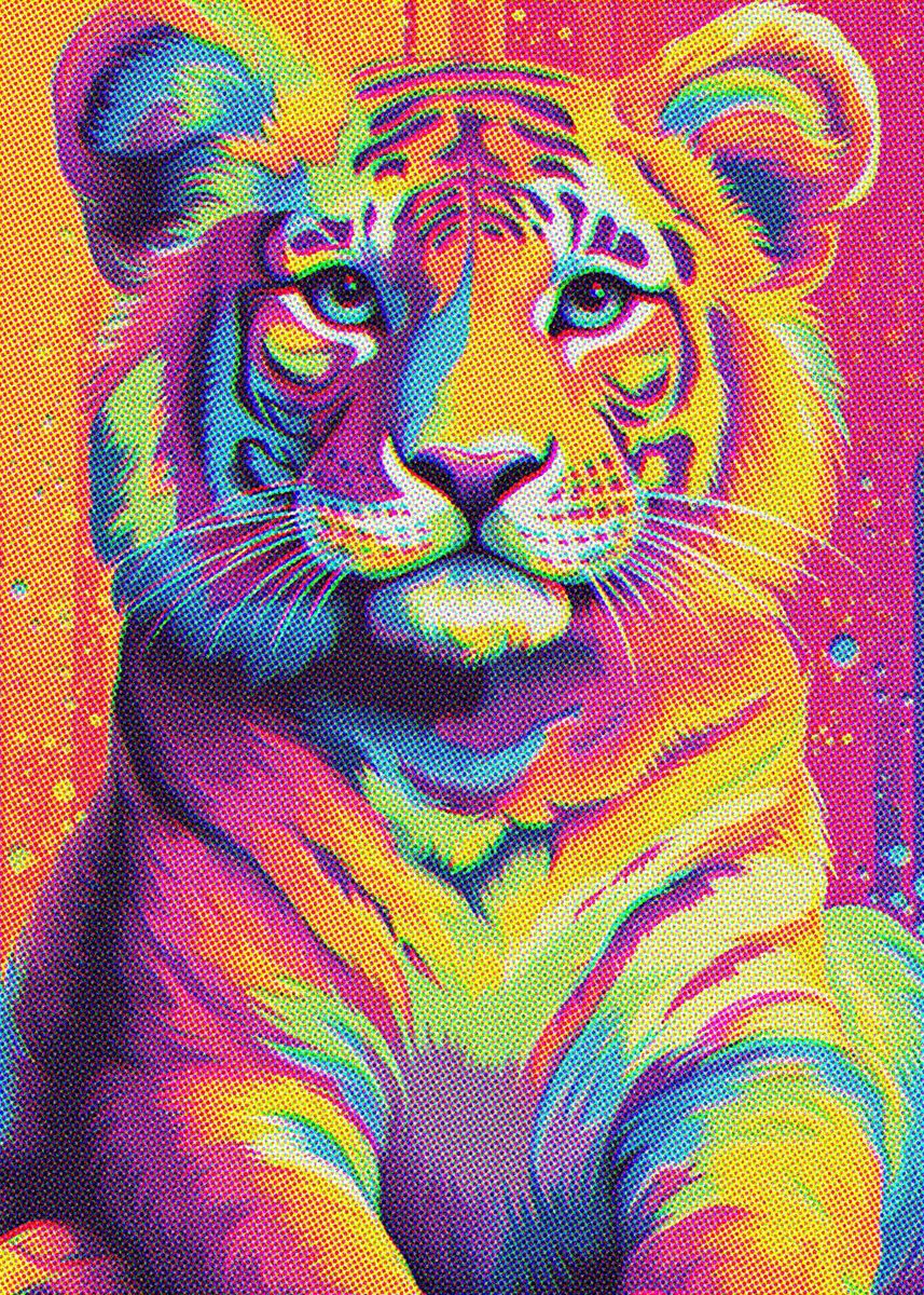 'Colorful Tiger' Poster, picture, metal print, paint by Fanth | Displate