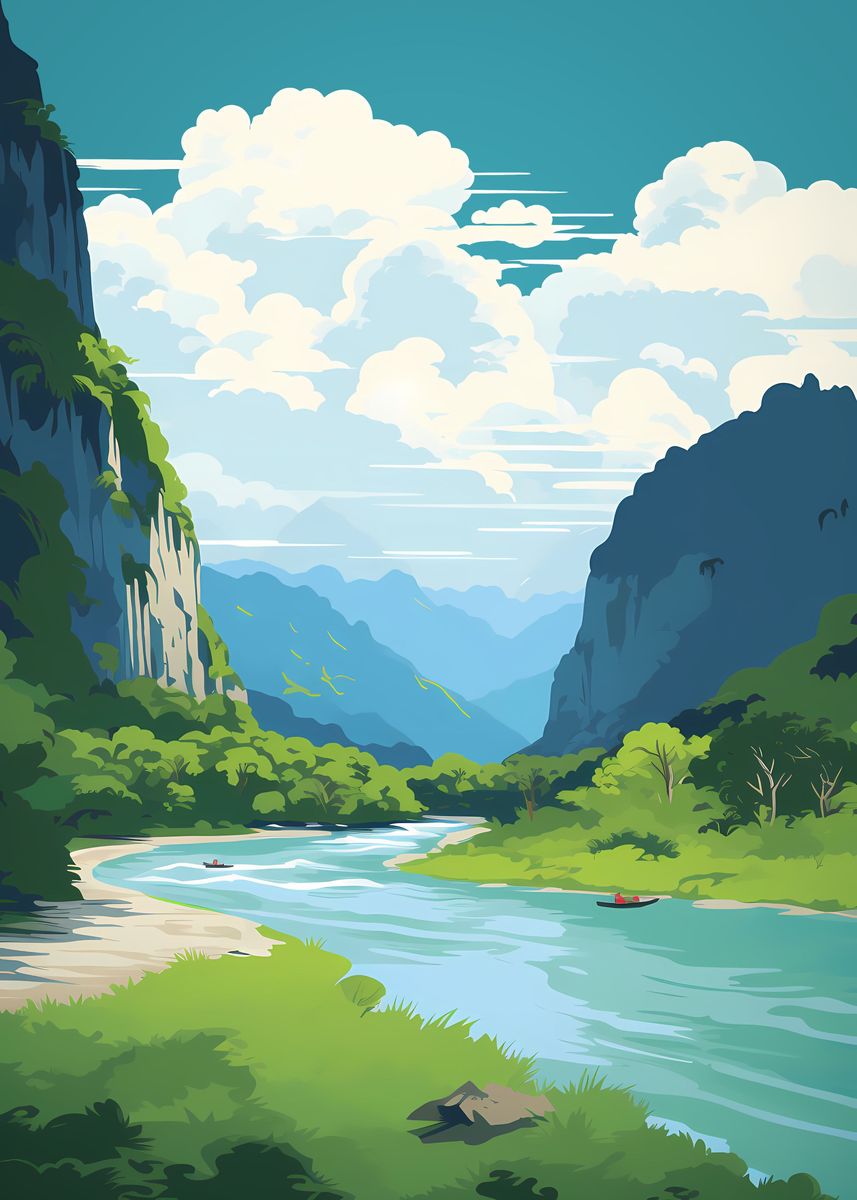 'River Mountain Journey' Poster, picture, metal print, paint by Mark Vincent Verallo | Displate