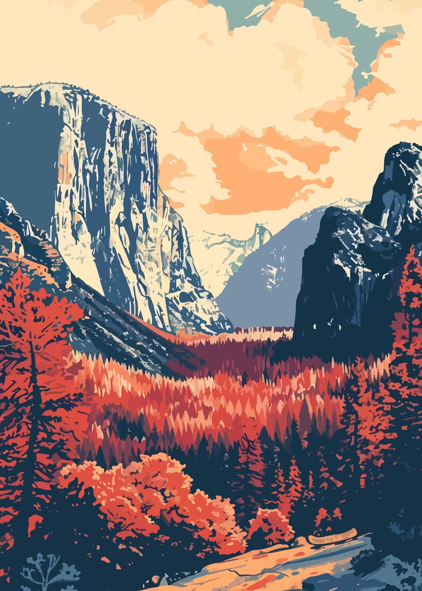 'Yosemite Illustration Art' Poster, picture, metal print, paint by ...