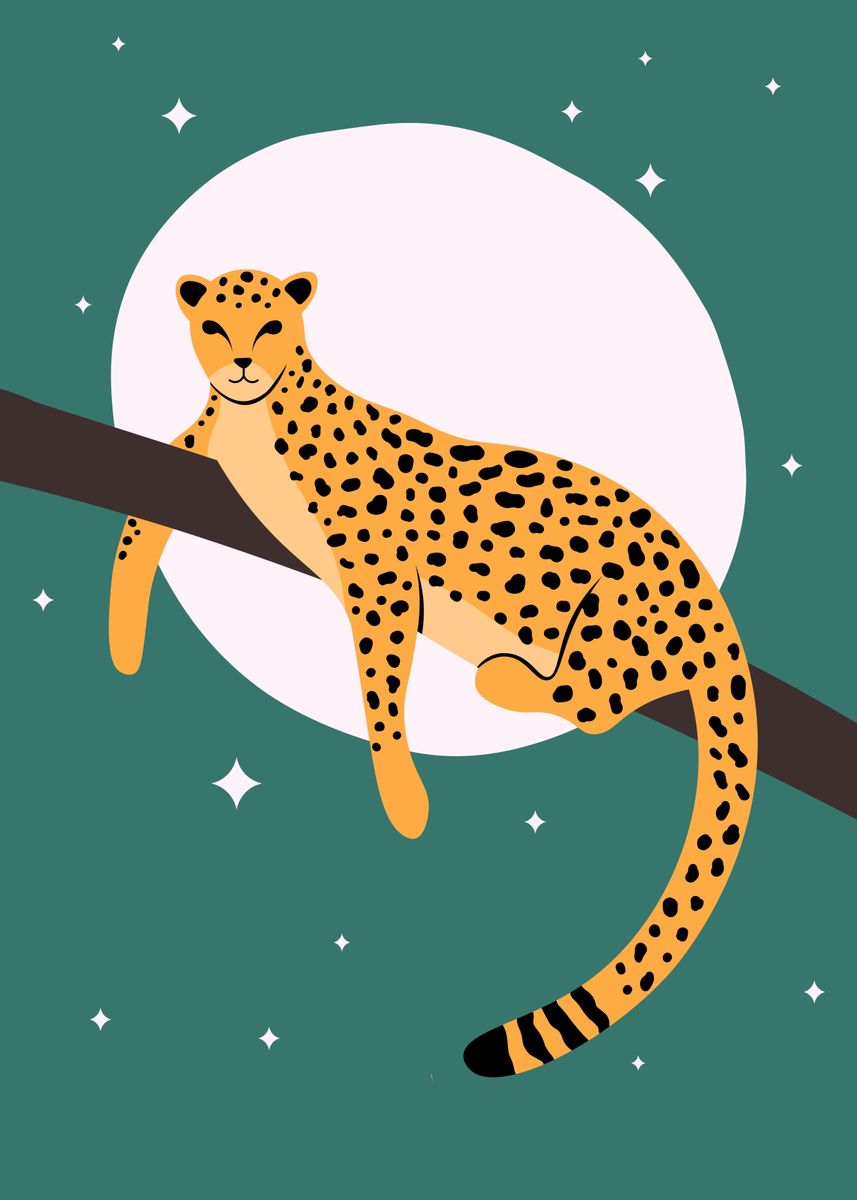 'Lazy Leopard' Poster, picture, metal print, paint by Graphix313 | Displate