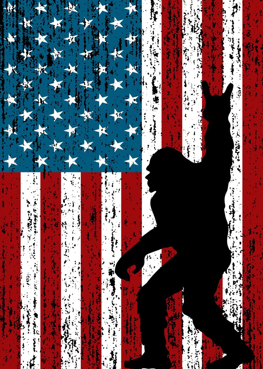 'bigfoot flag usa' Poster, picture, metal print, paint by ichimdp ...