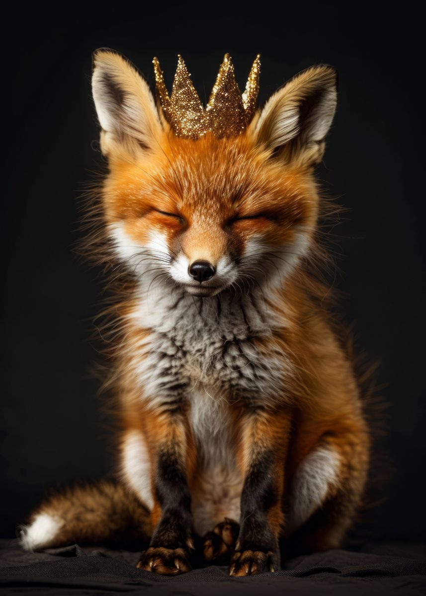 'Animal Fox Cute King' Poster, picture, metal print, paint by Morgan ...