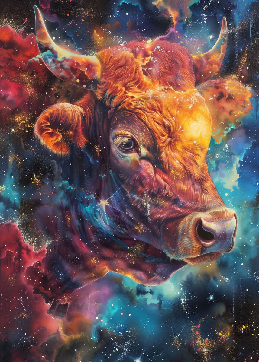 'Cosmic Cow Art' Poster, picture, metal print, paint by Frank Hirschle ...