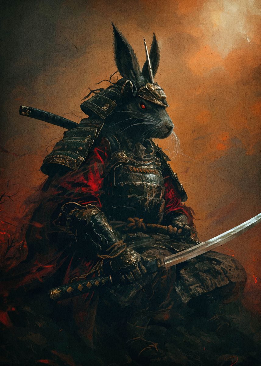 'Rabbit Samurai Animal' Poster, picture, metal print, paint by Angelina ...