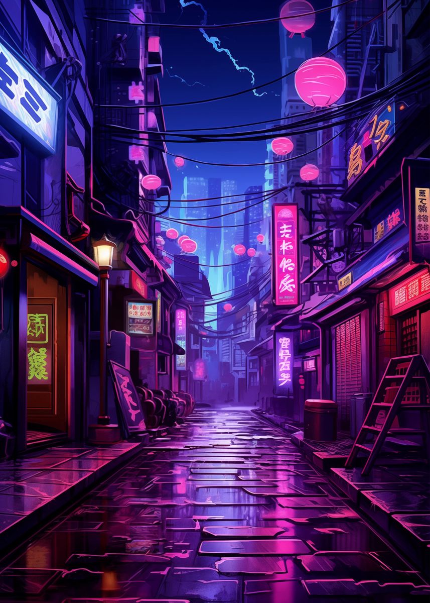'Neon Cyberpunk Japan' Poster, picture, metal print, paint by ELYussArt ...
