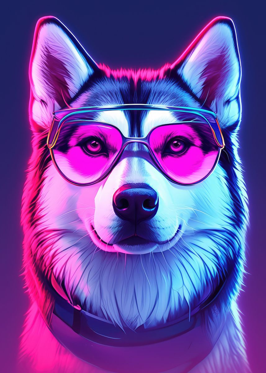 'Dog Animal Neon Pet Friend' Poster, picture, metal print, paint by ...