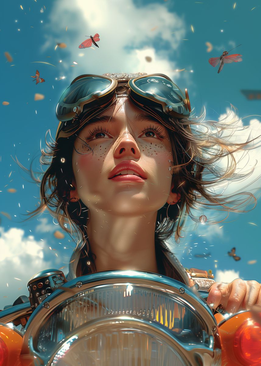 'Anime Girl Ride Motorcycle' Poster, picture, metal print, paint by ...