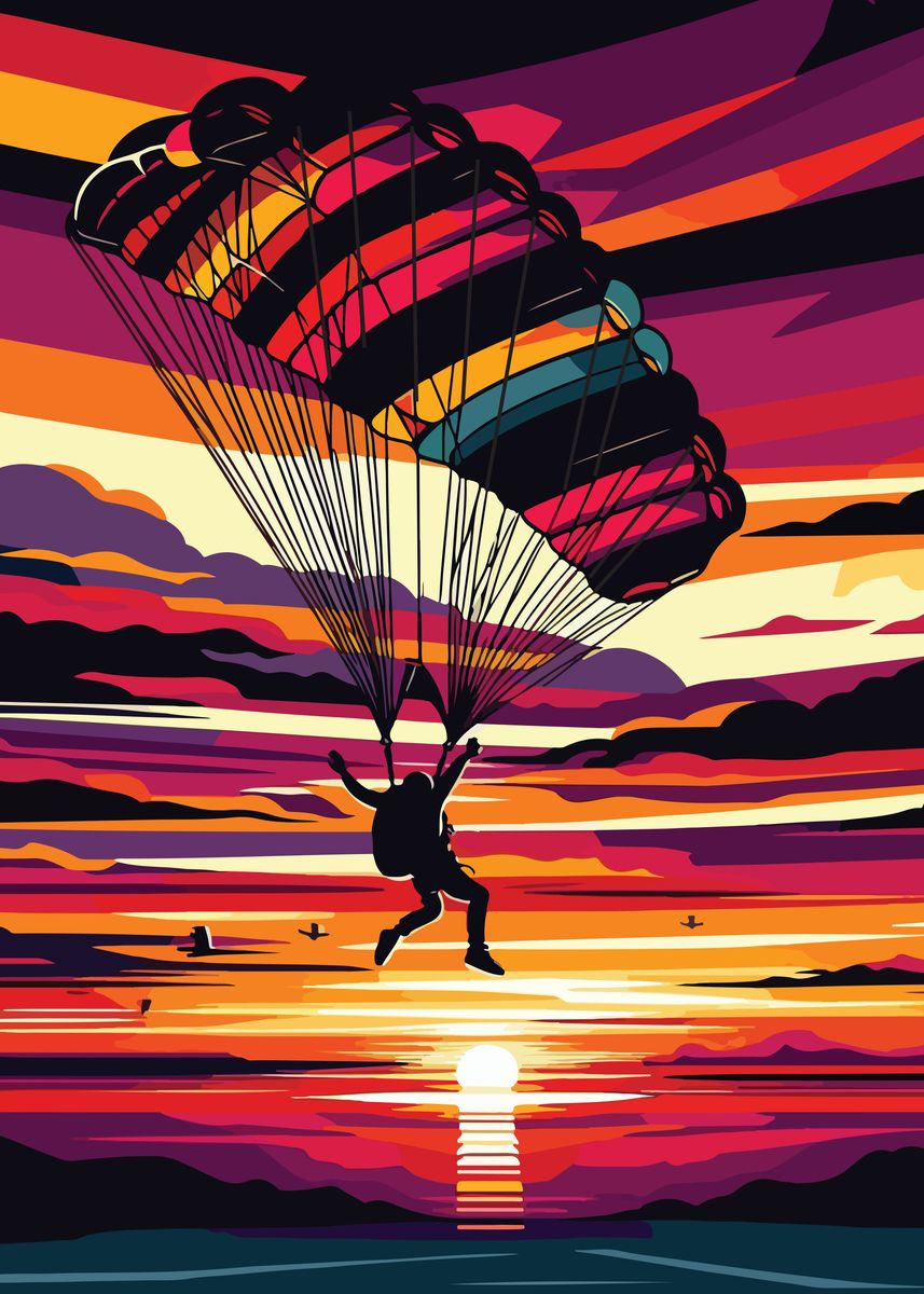 'skydiving wpap sunset' Poster, picture, metal print, paint by du giang ...