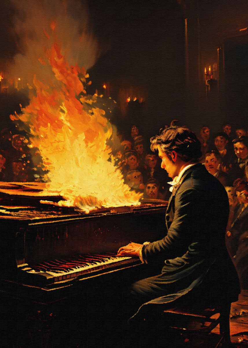 'A Burning Piano' Poster, picture, metal print, paint by PD Paintings ...