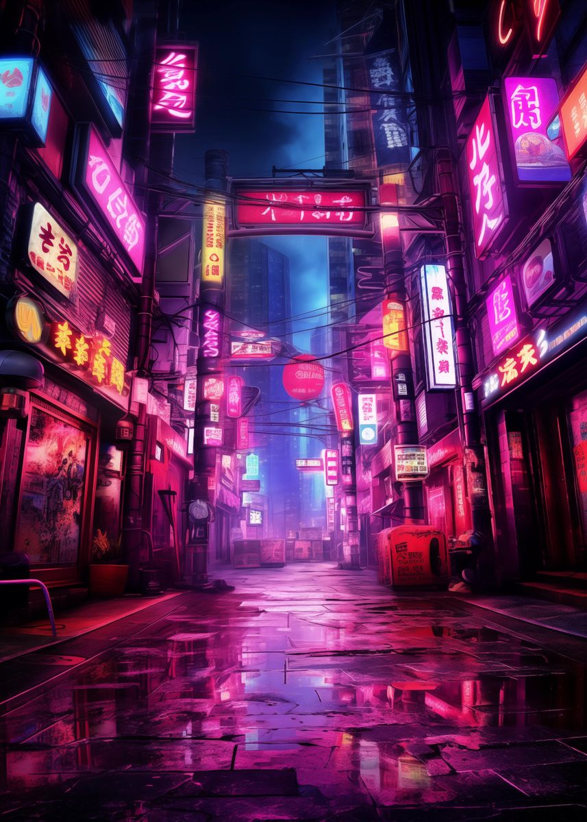 'Neon Cyberpunk Japan' Poster, picture, metal print, paint by ELYussArt ...