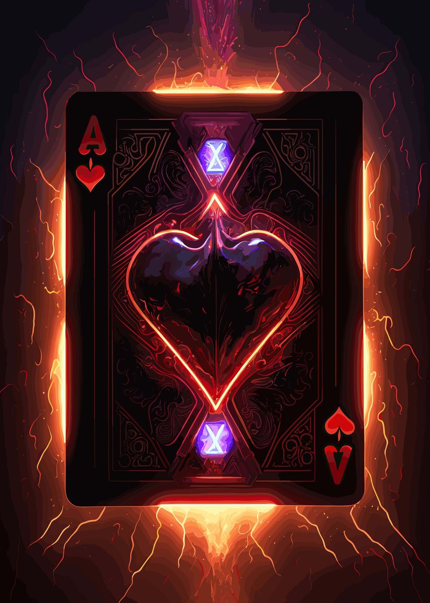 'Poker Cards neon' Poster, picture, metal print, paint by Richard ...