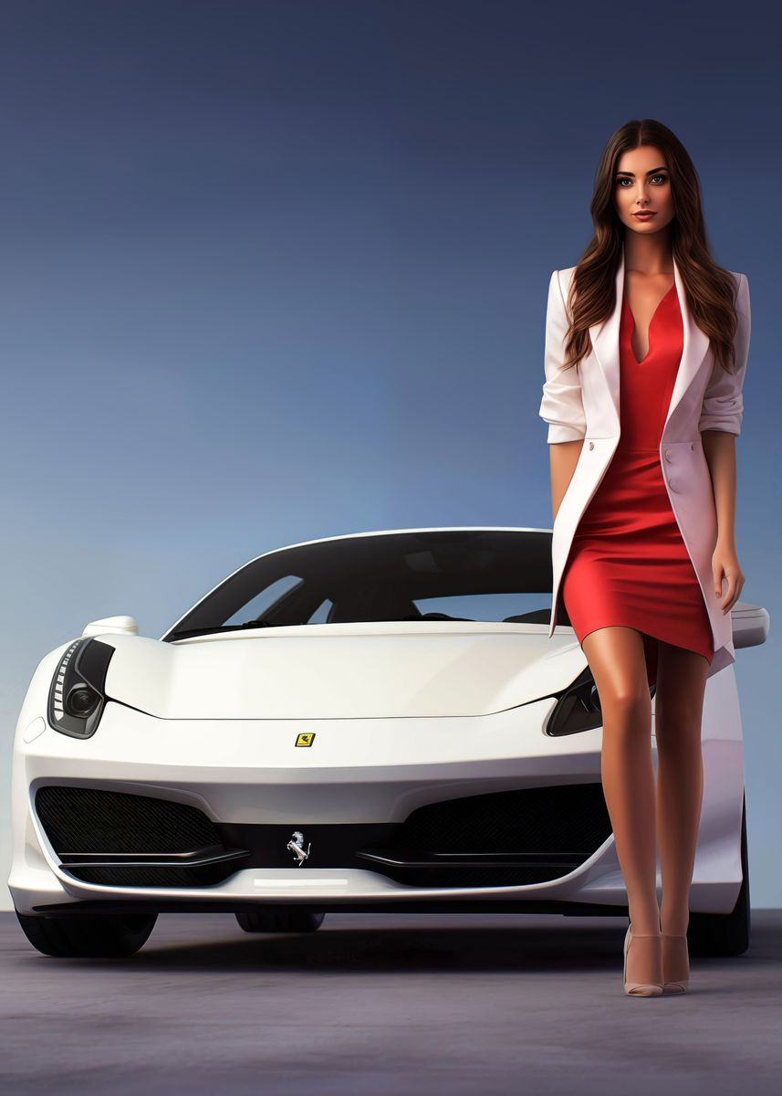 'Girl and Ferrari car' Poster, picture, metal print, paint by Roman ...