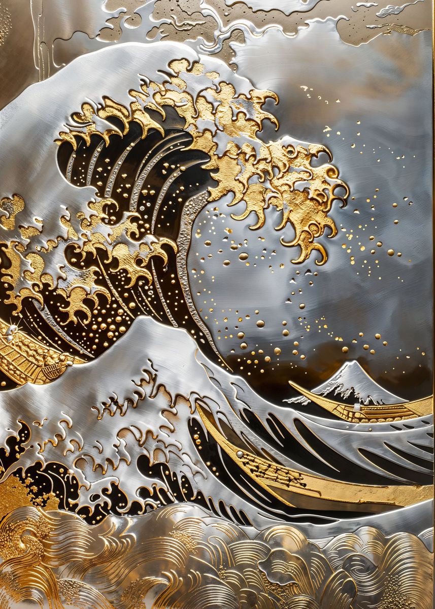 'Precious Metal Japan Wave' Poster, picture, metal print, paint by ...
