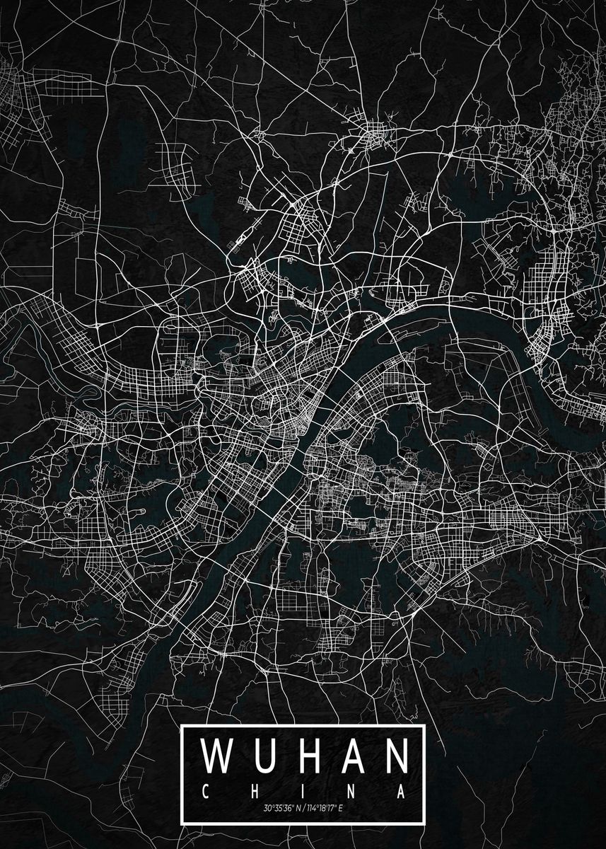 'Wuhan City Map Dark' Poster, picture, metal print, paint by deMAP ...
