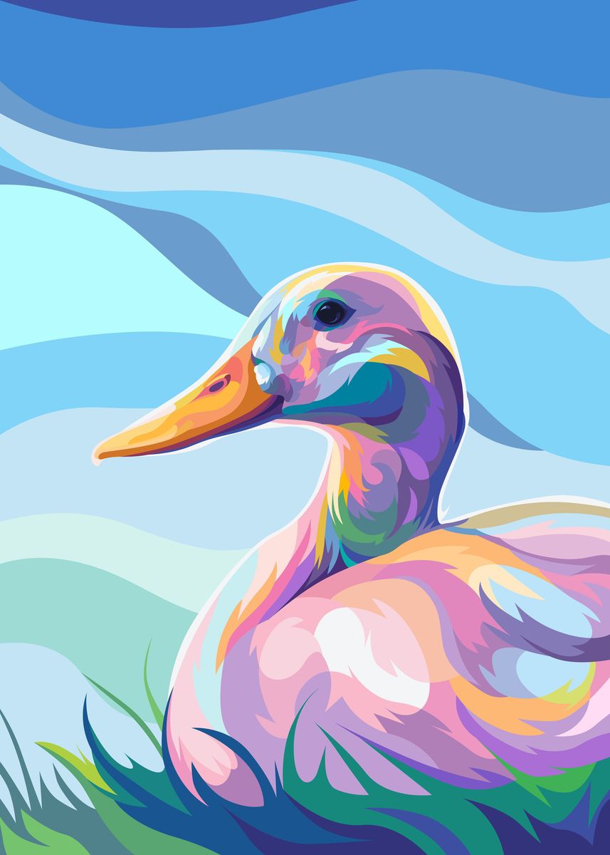 'Relaxed duck' Poster, picture, metal print, paint by ISA TERESA | Displate