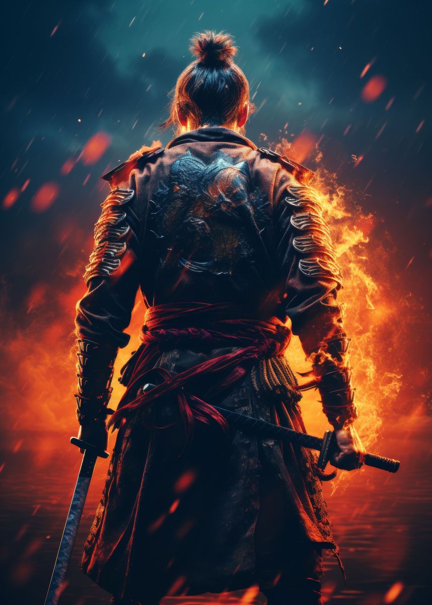 'Samurai fire' Poster, picture, metal print, paint by Japanese ...