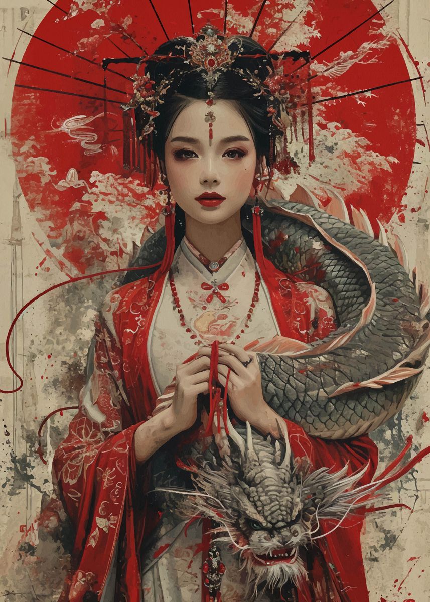'Geisha Japanese Samurai ' Poster, picture, metal print, paint by ...