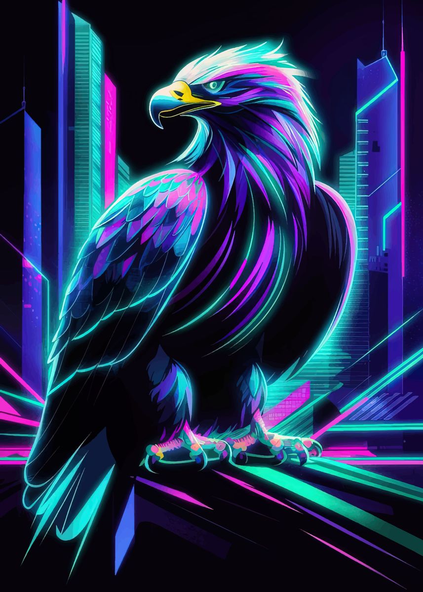 'NEon EAGLE' Poster, picture, metal print, paint by FlowCad | Displate