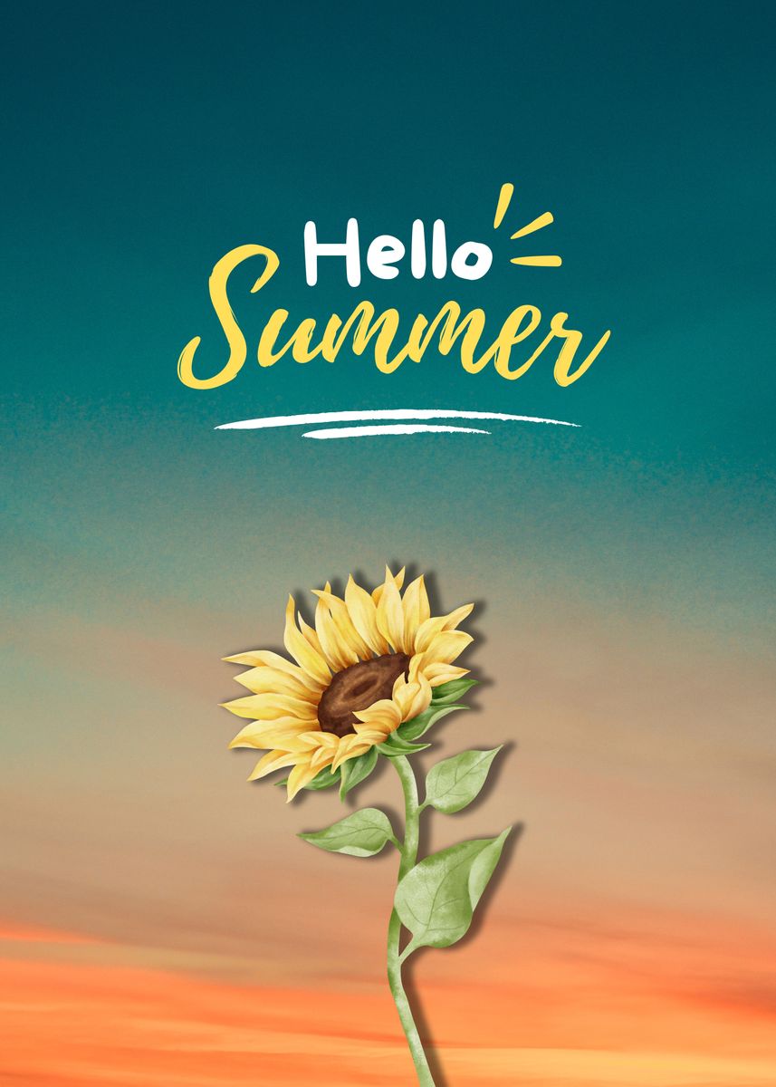 'Summer Sunflower Cute Flow' Poster, picture, metal print, paint by ...
