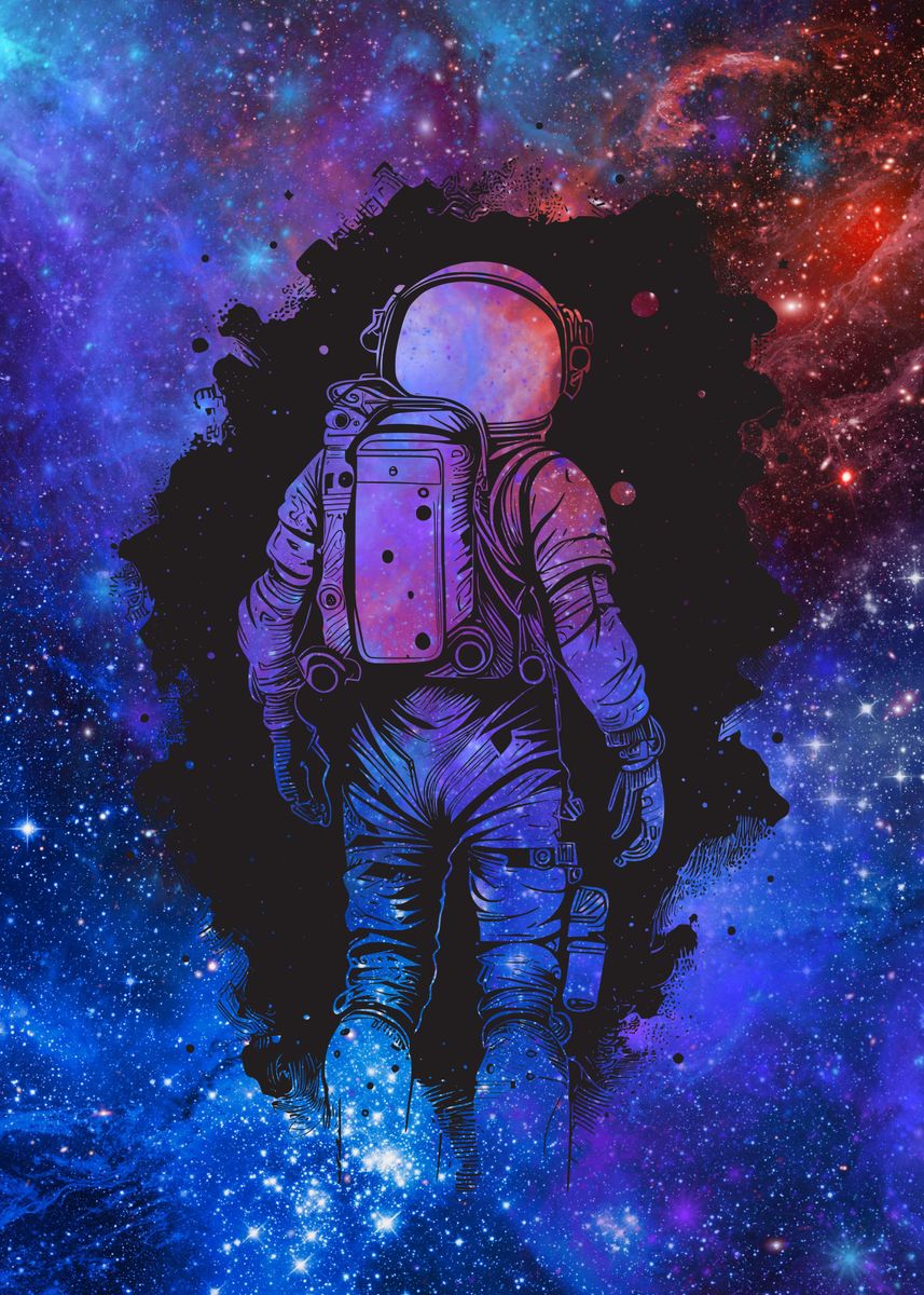 'Astronaut Shadow On Galaxy' Poster, picture, metal print, paint by ...