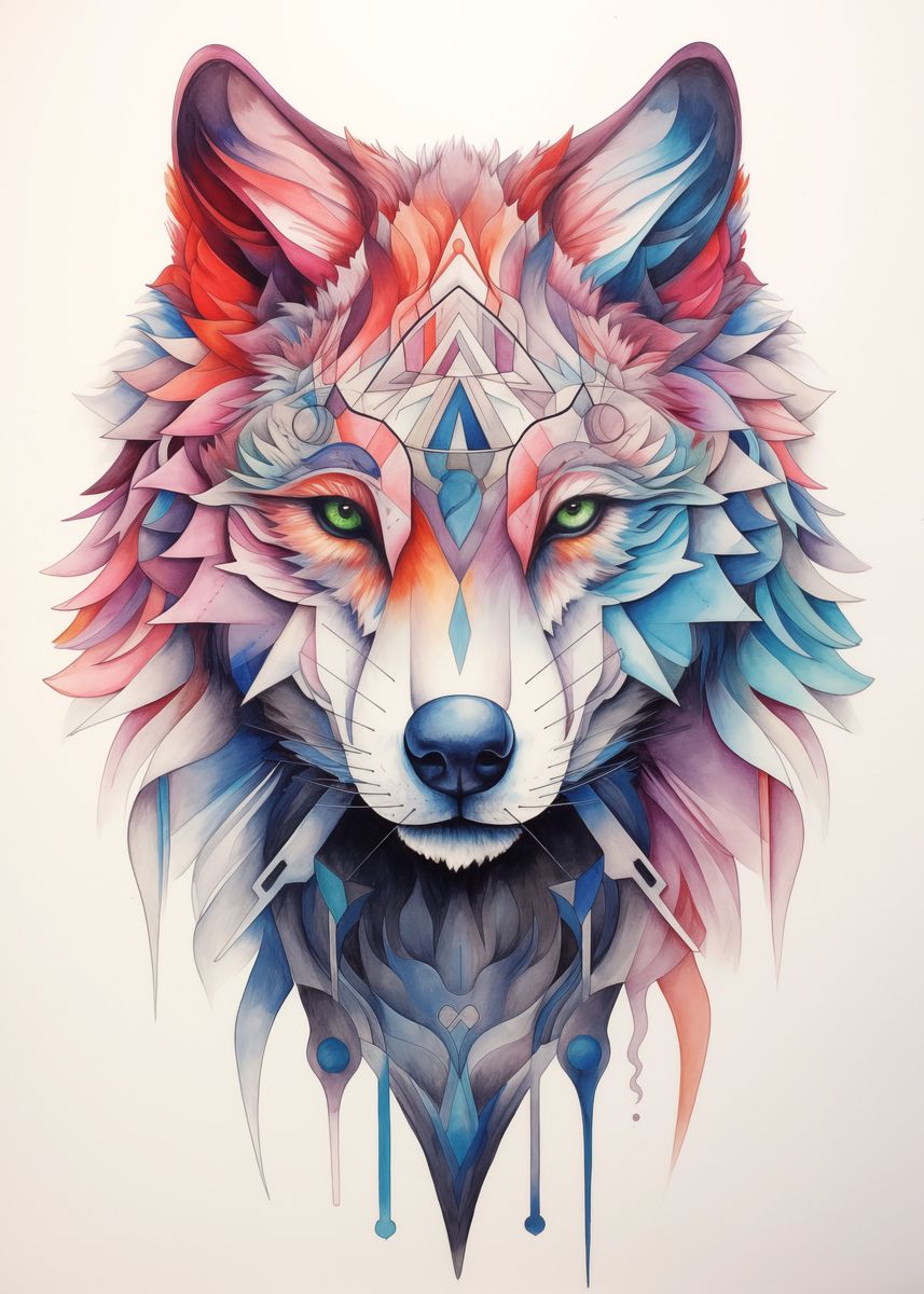'Wolf Geometry' Poster, picture, metal print, paint by Boot Hill | Displate