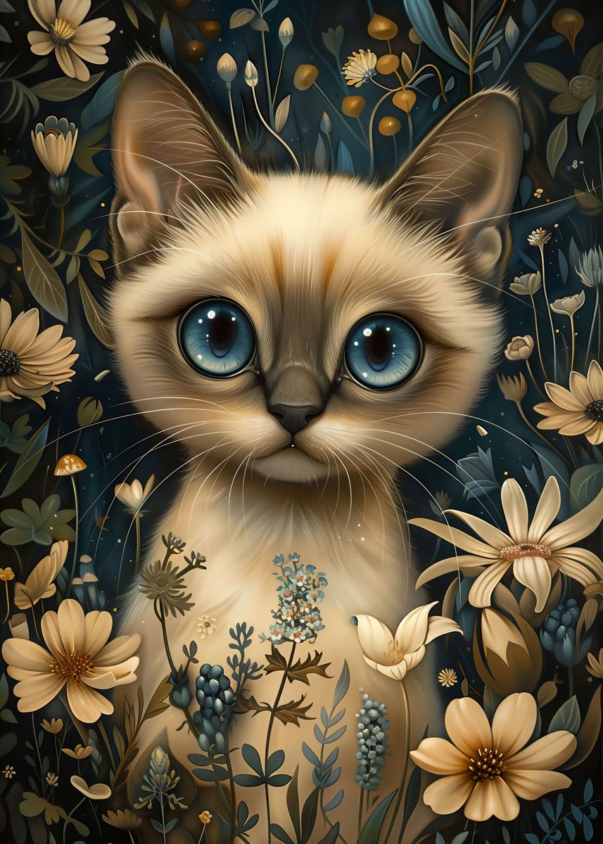 'Whimsical Siamese Cat' Poster, picture, metal print, paint by ...