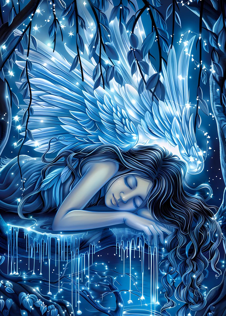 'Blue Neon Sleeping Angels' Poster, picture, metal print, paint by Yara ...