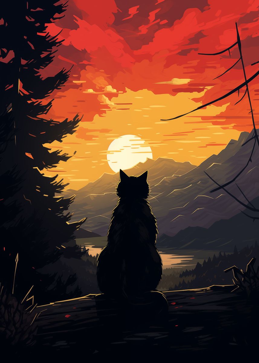 'Sunset cat' Poster, picture, metal print, paint by Artful Adventure ...