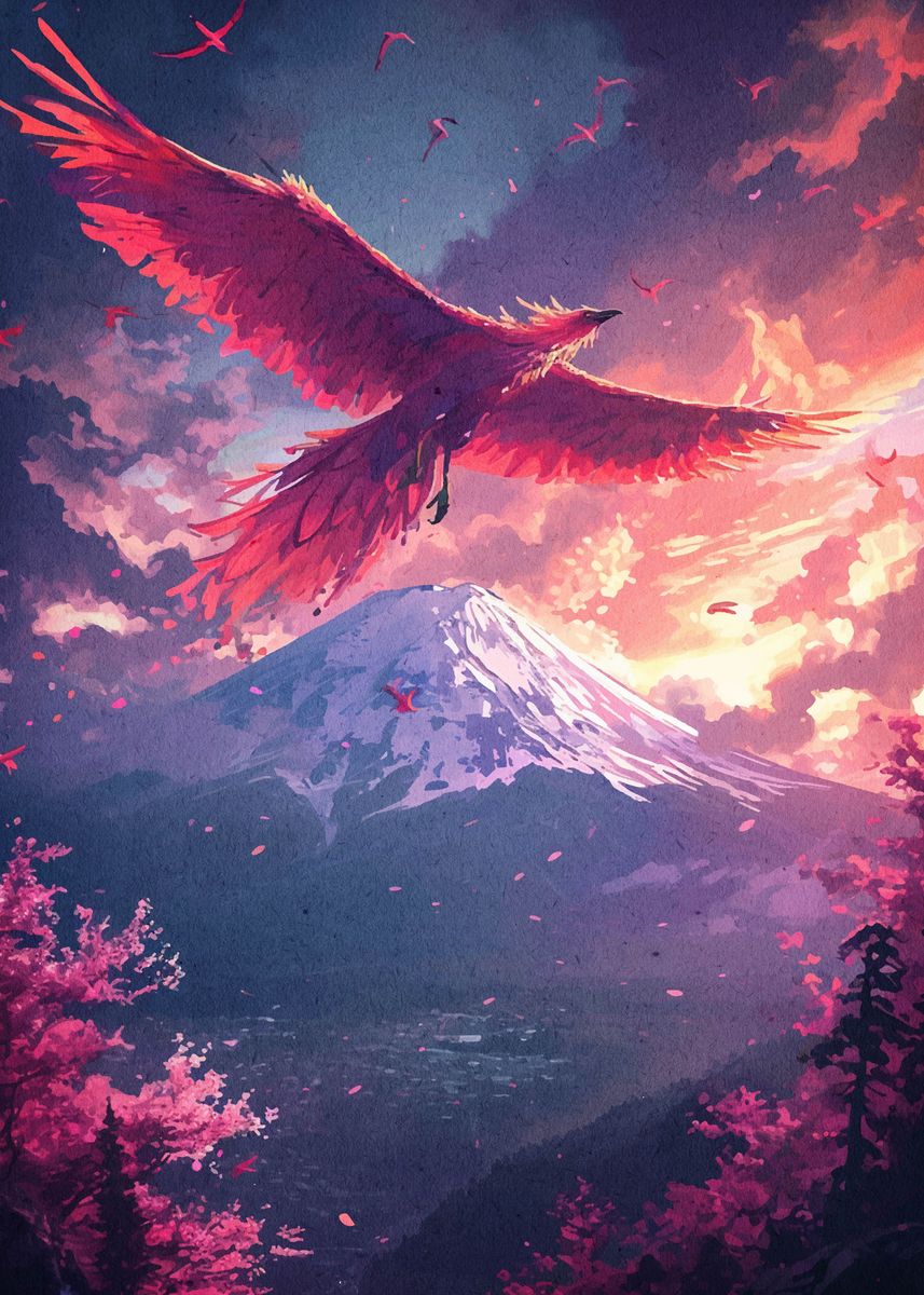 'Japanese Sunset Landscape' Poster, picture, metal print, paint by Kaci ...