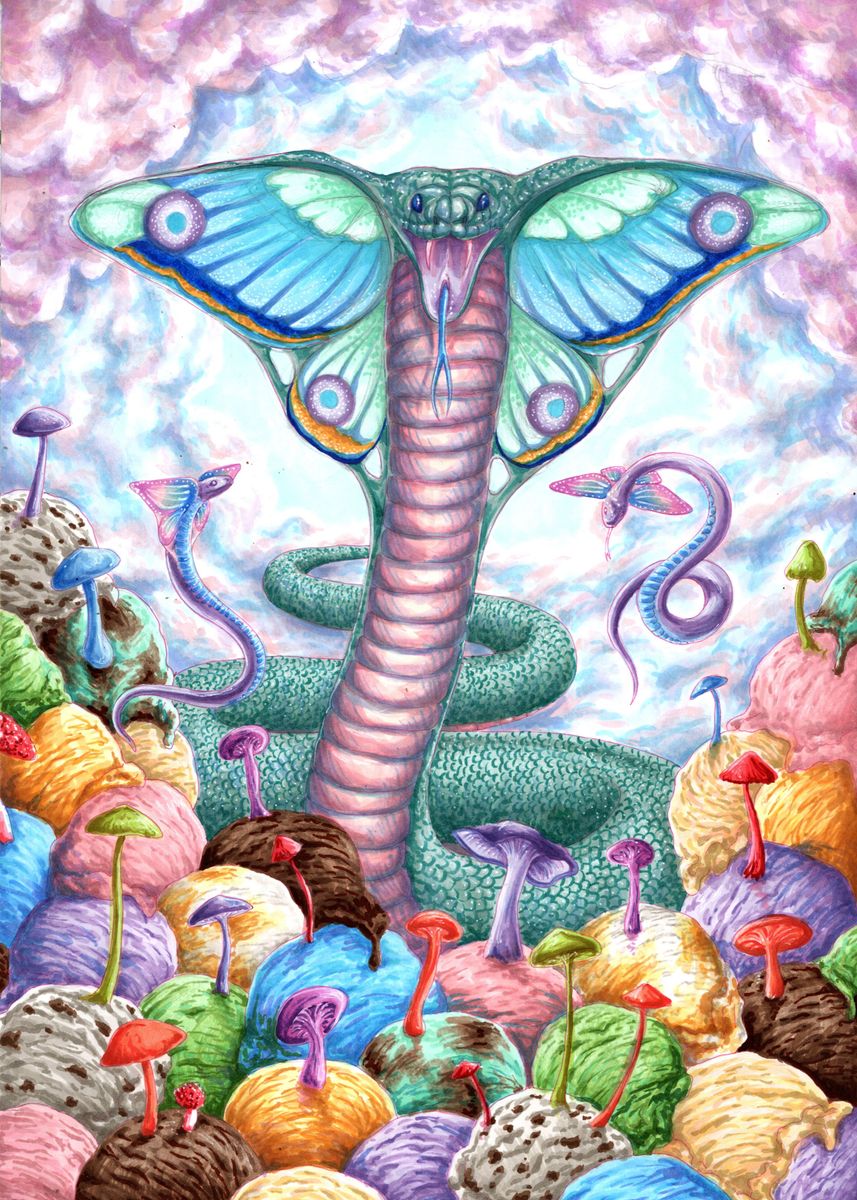 'Butterfly snake' Poster, picture, metal print, paint by Virág Mazár ...