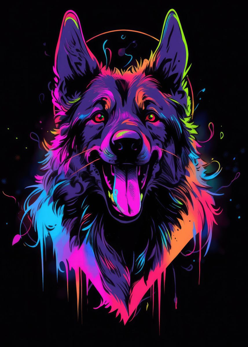 'Dog Animal Neon Pet Friend' Poster, picture, metal print, paint by ...