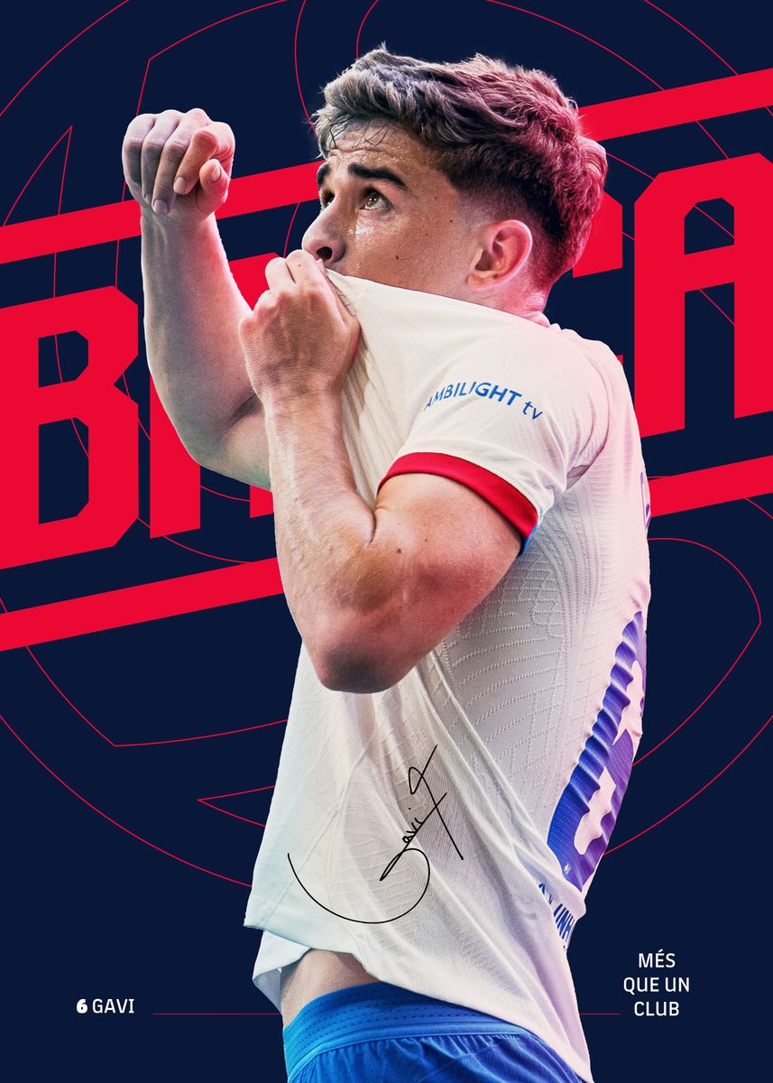 'Gavi Team Away 24' Poster, picture, metal print, paint by Barça | Displate