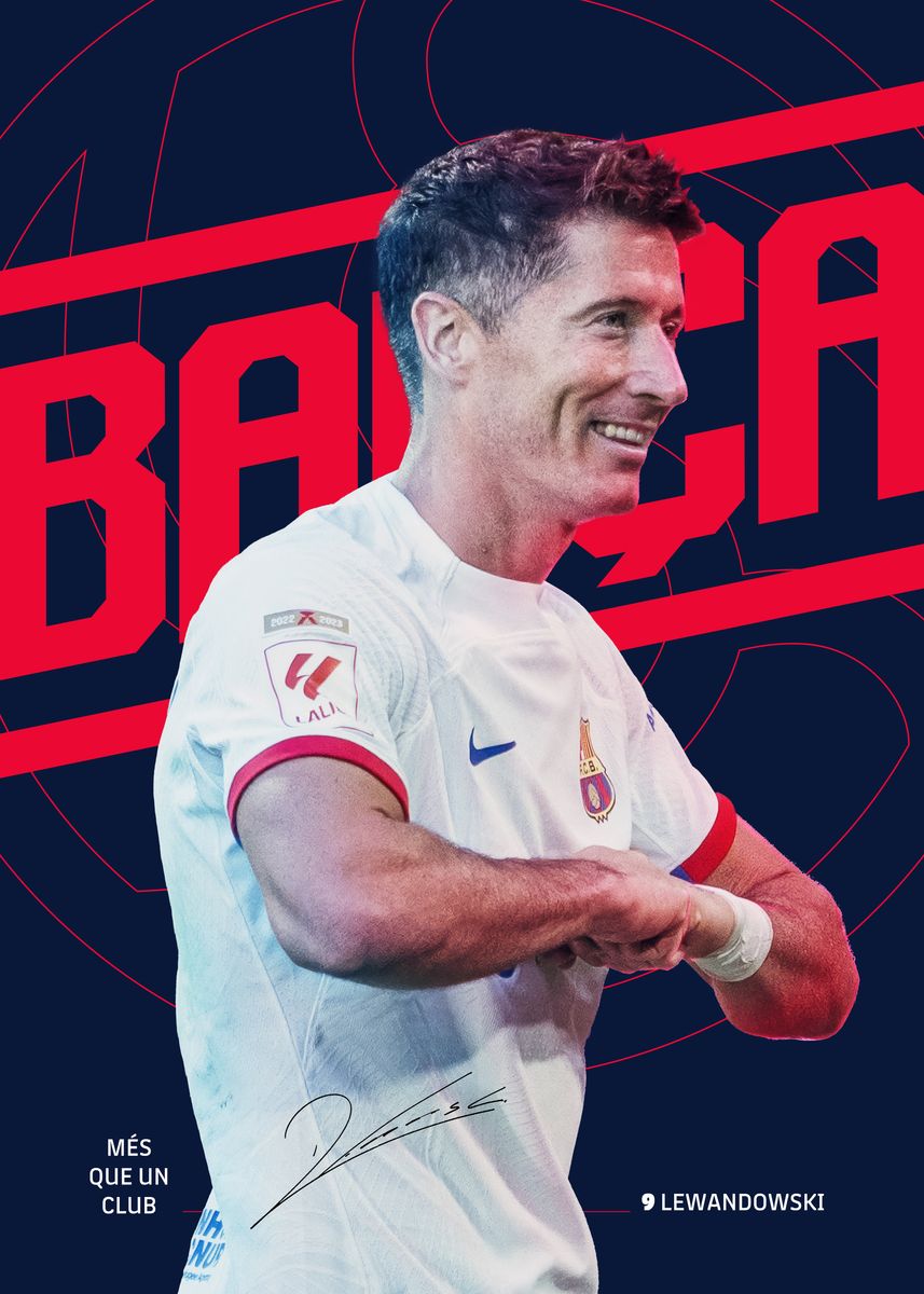 'Lewy Team Away 24' Poster, picture, metal print, paint by Barça | Displate