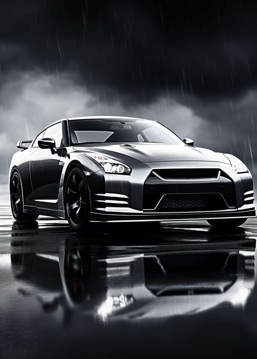 'Nissan GTR R35 in rain' Poster, picture, metal print, paint by Roman ...