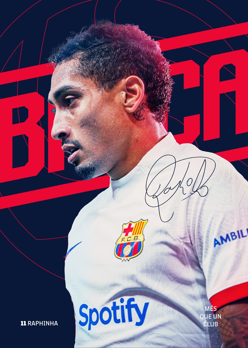 'Raphinha Team Away 24' Poster, picture, metal print, paint by Barça ...