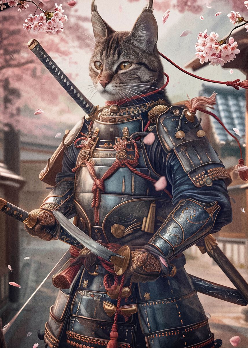 'Cat Samurai ' Poster, picture, metal print, paint by Angelina ...