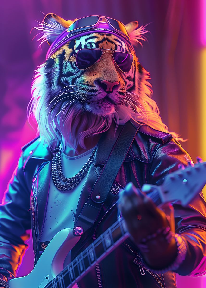 'Rock Tiger Playing Guitar' Poster, picture, metal print, paint by ...