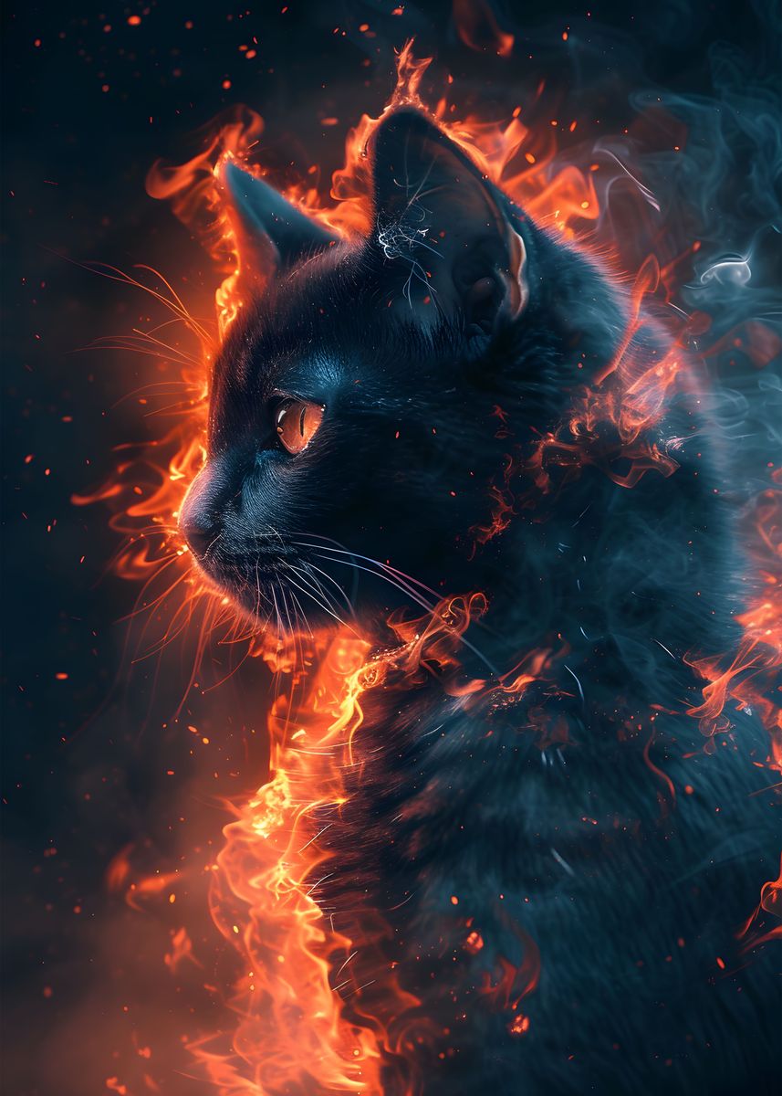 'Inferno Fire Cat' Poster, picture, metal print, paint by Future Art ...