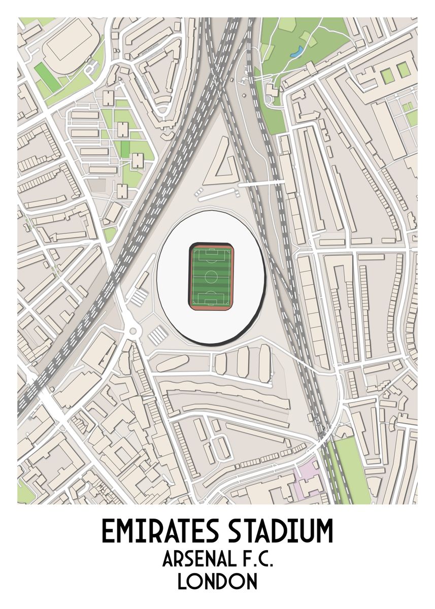 'Emirates Stadium Map' Poster, picture, metal print, paint by Sam Kal ...
