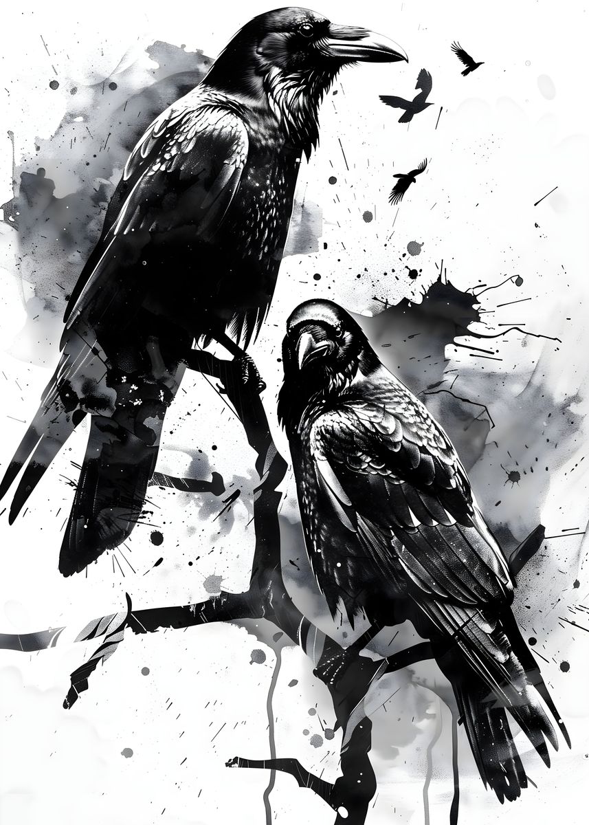 'Fantasy Ravens Ink' Poster, picture, metal print, paint by Danan Putra ...