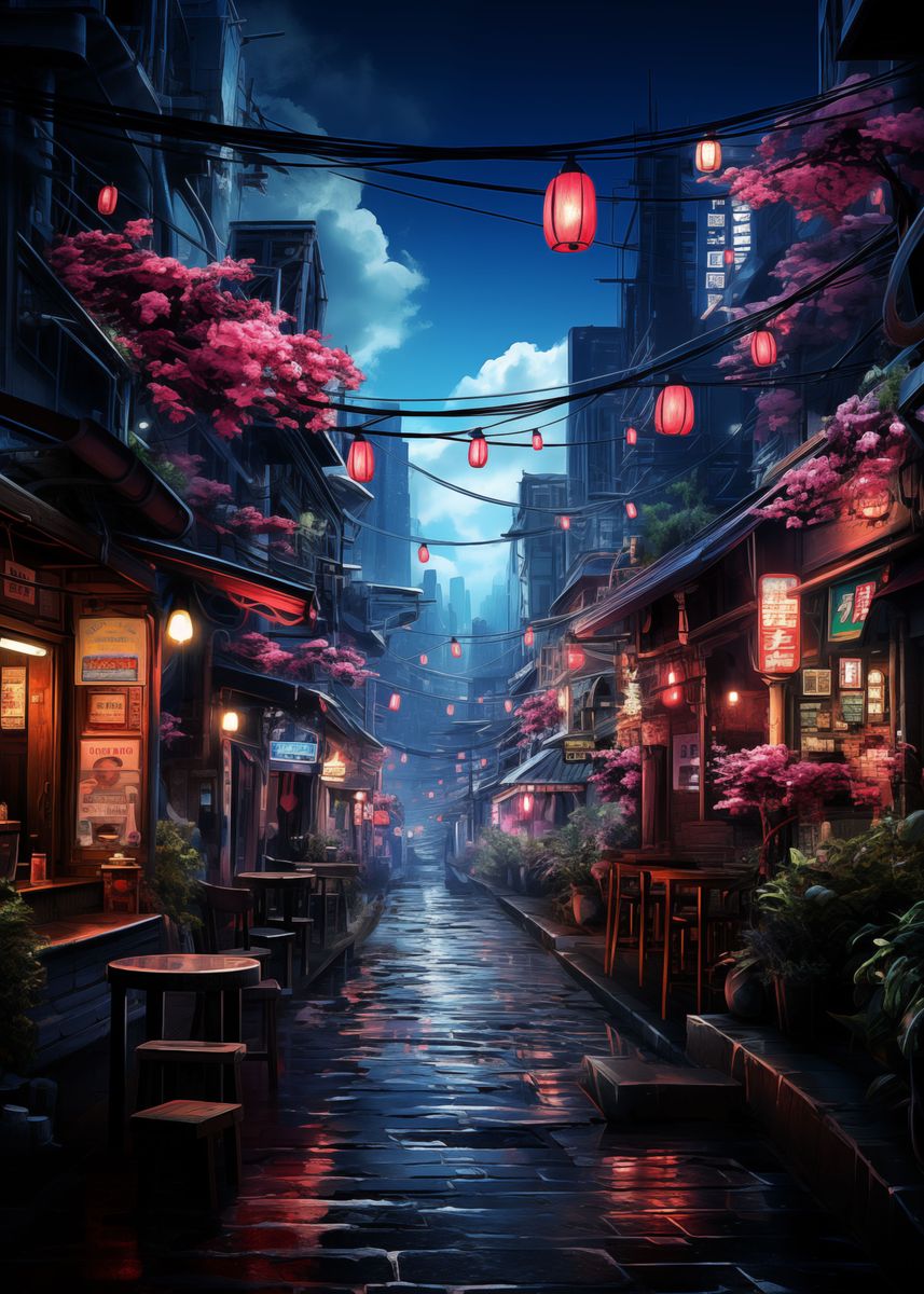 'Japan Neon Street' Poster, picture, metal print, paint by Space Art ...