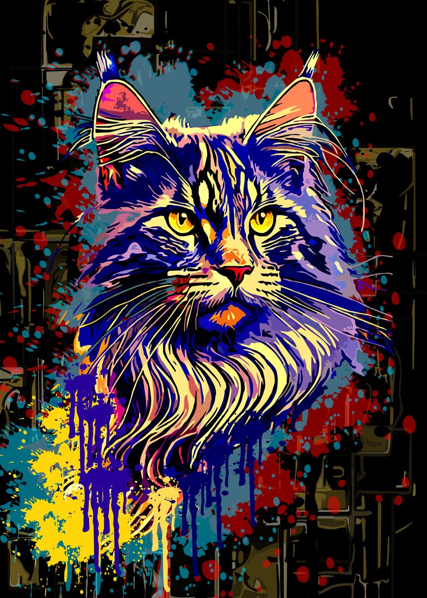 'Cat Animals 27' Poster, picture, metal print, paint by hanif robani ...