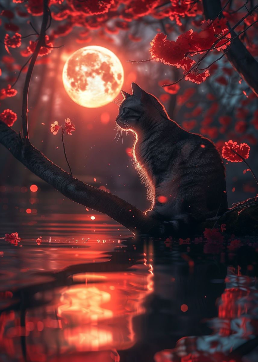 'Cat Moon and Stars' Poster, picture, metal print, paint by GojoArt ...