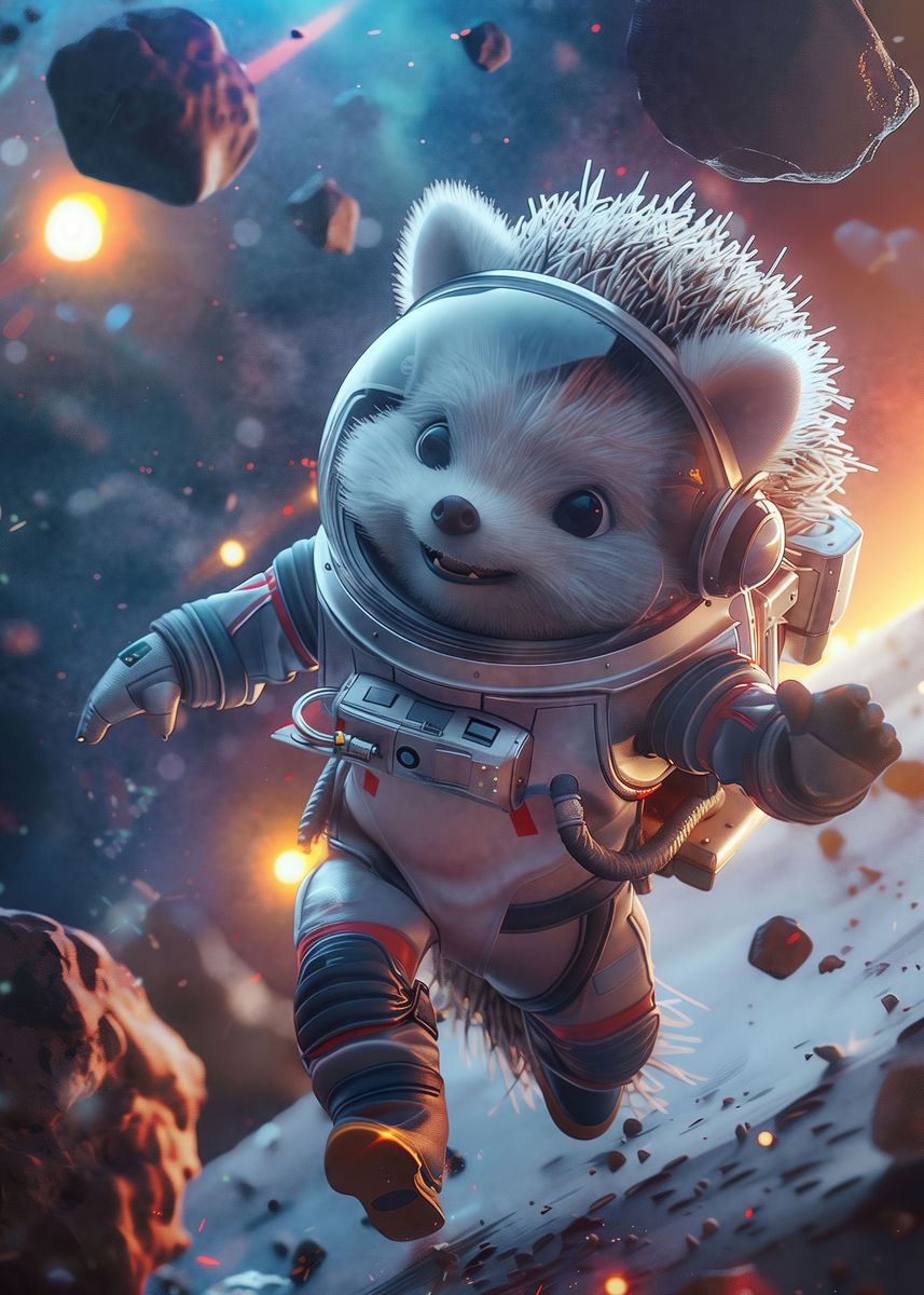 'Hedgehog Space Astronaut' Poster, picture, metal print, paint by ...
