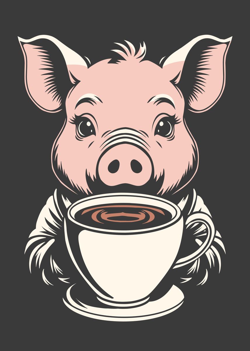 'Pig and Coffee' Poster, picture, metal print, paint by Milhad Art ...