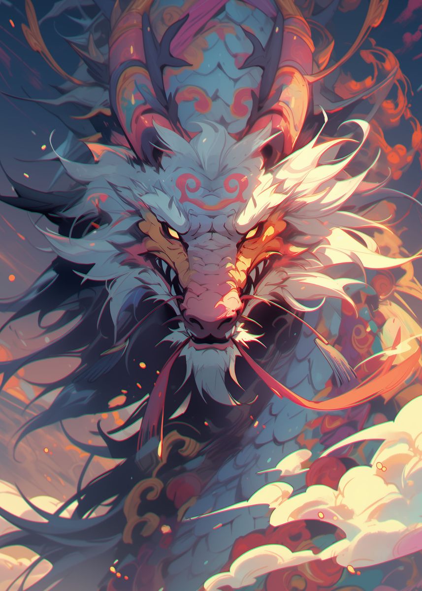'Neon Dragon Colorful Anime' Poster, picture, metal print, paint by ...