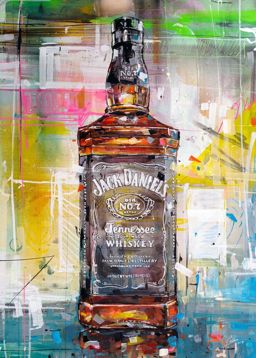 'Whiskey bottle painting' Poster, picture, metal print, paint by Jos Hoppenbrouwers | Displate